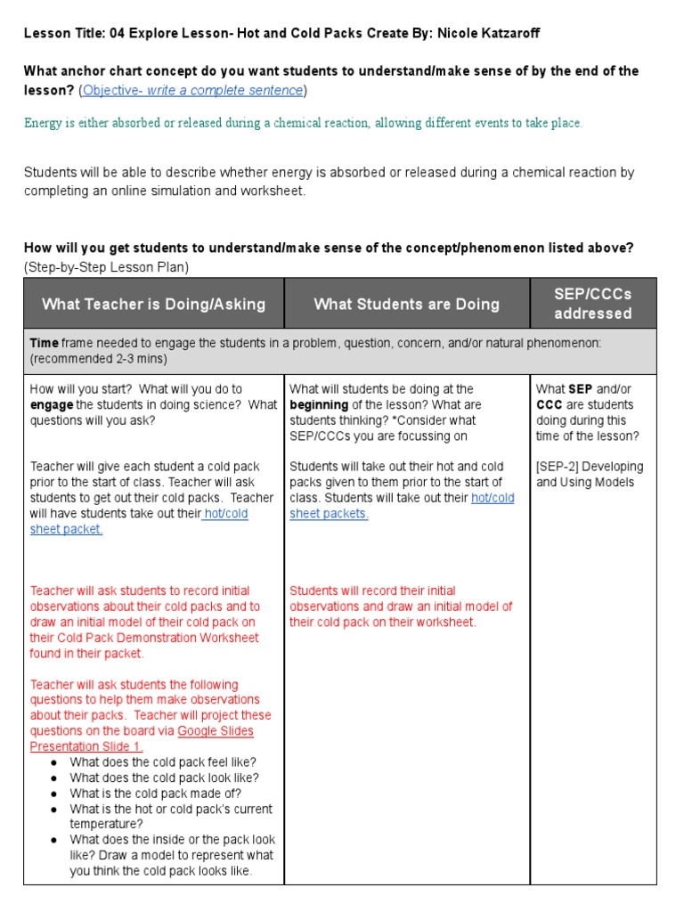 04 Explore Lesson - Hot and Cold Lesson Plan | PDF | Lesson Plan ...