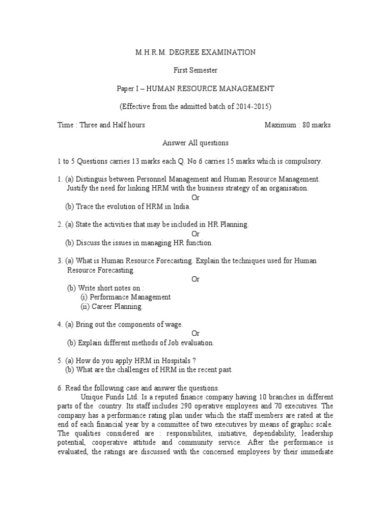 MHRM CBCS Model Question Papers 2015 16 | PDF | Human Resource ...