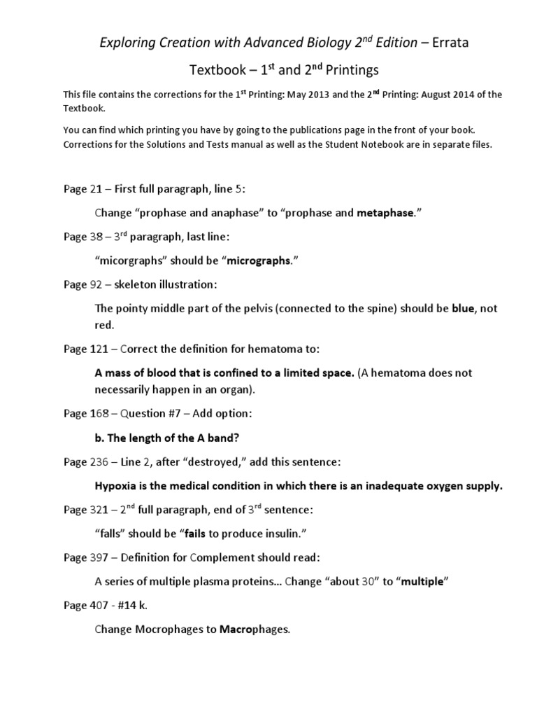 Advanced Biology 2nd Edition Errata | PDF | Stomach | Digestion