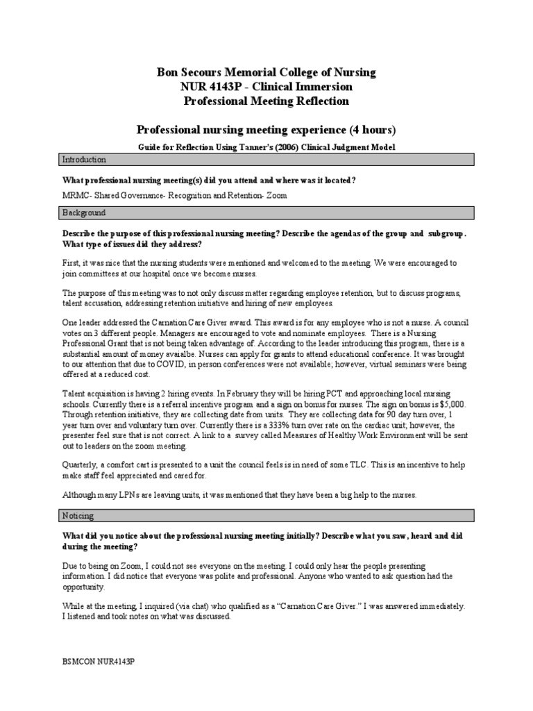 Nursing Meeting Reflection and Insights | PDF | Nursing | Patient