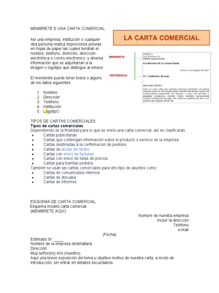 Detalles sobre la estructura y formato de cartas comerciales | PDF ...