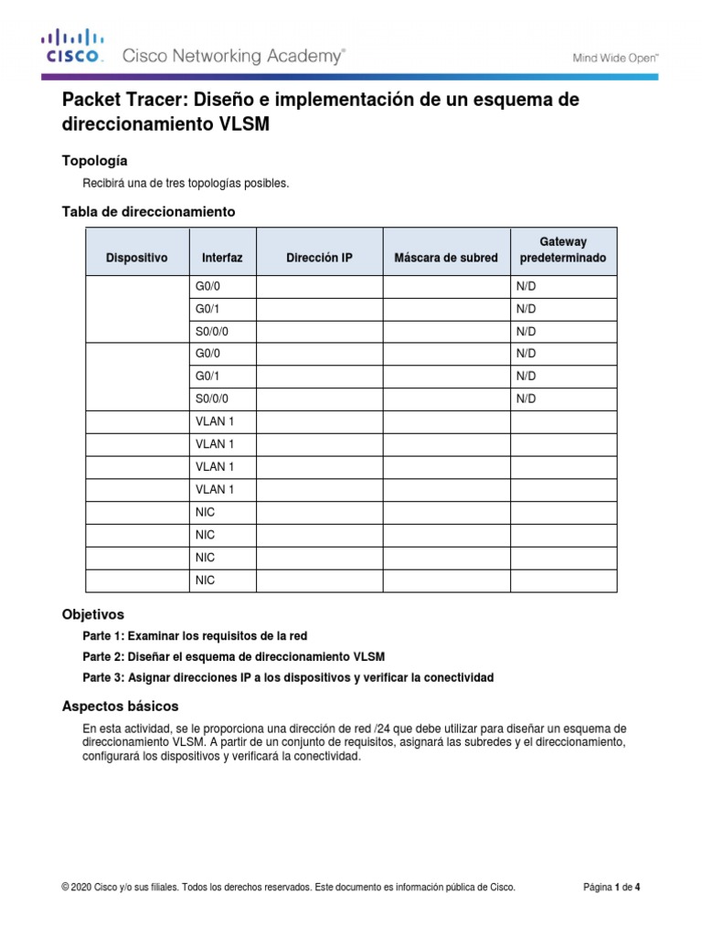 8.2.1.4 Packet Tracer - Designing and Implementing A VLSM Addressing Scheme | PDF