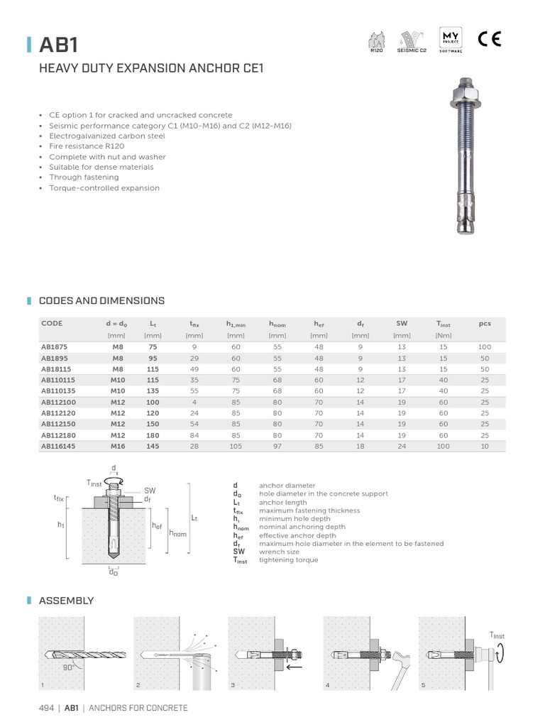 Heavy Duty Expansion Anchor Ce1: Codes and Dimensions | PDF | Building ...