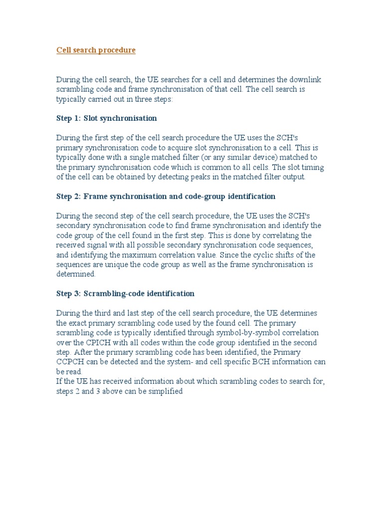 Cell Search Procedure | PDF | Synchronization | Data Transmission