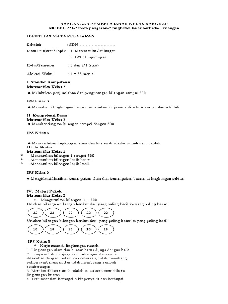 Contoh Rancangan Pembelajaran Kelas Rangkap | PDF