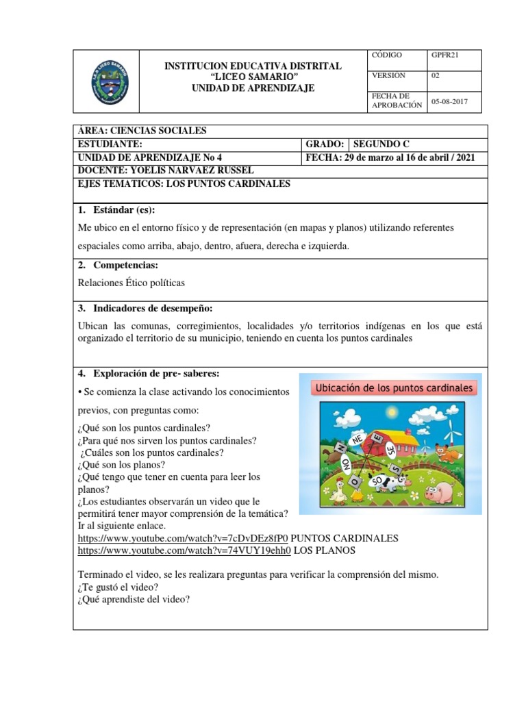Actividades sobre Puntos Cardinales para Niños | PDF | Brújula ...