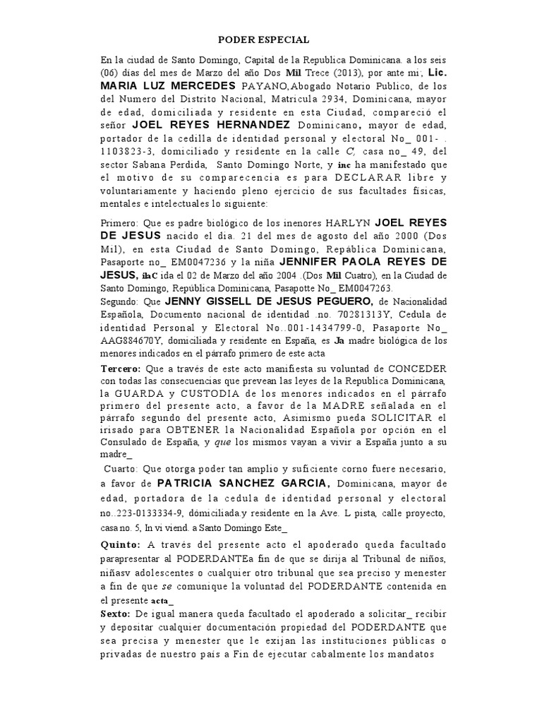 Ejemplo de Poderes Especiales | Descargar gratis PDF | República Dominicana