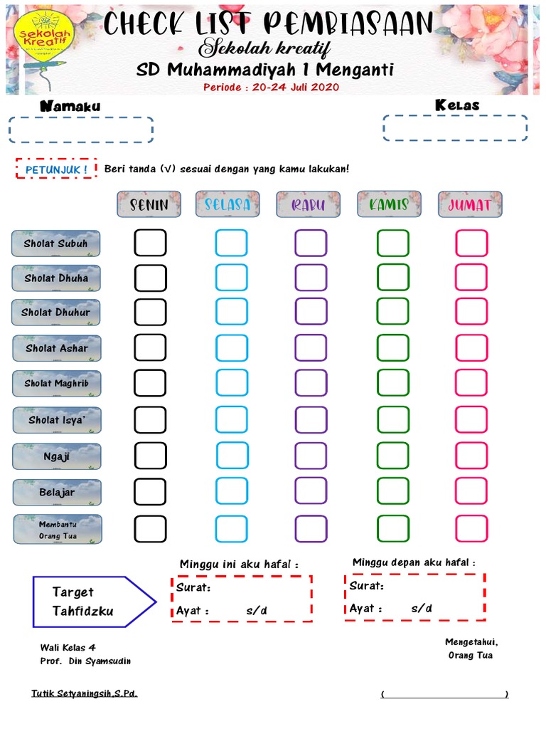 Checklist Pembiasaan 4 Prof. Din Syamsudin | PDF