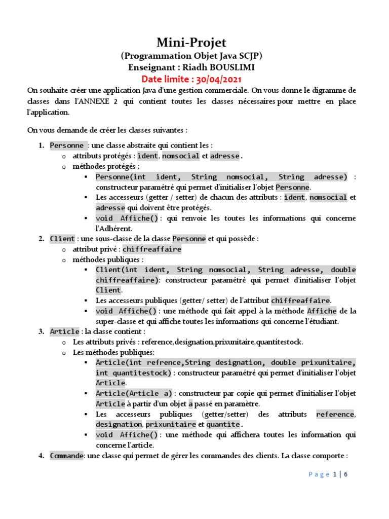 Mini-Projet POO SCJP | PDF | Classe (informatique) | Constructeur (programmation)