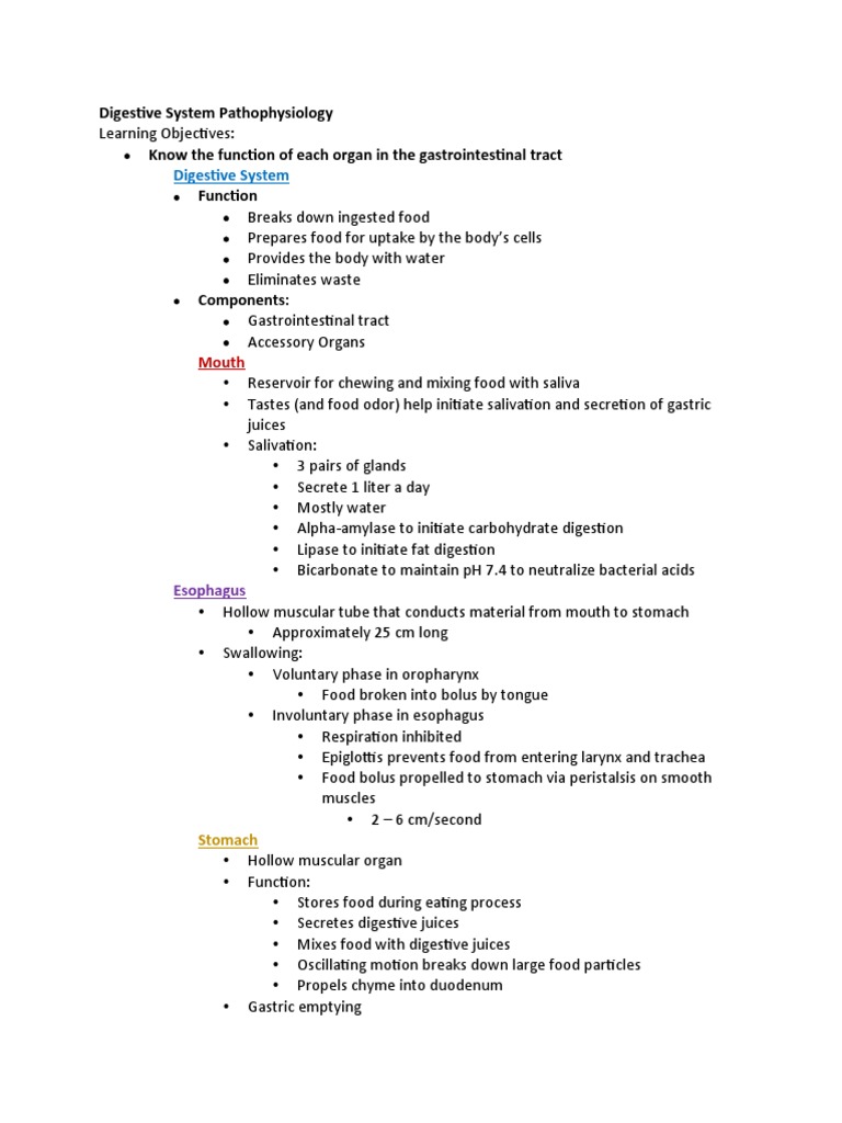 Digestive System Pathophysiology | PDF | Human Digestive System ...