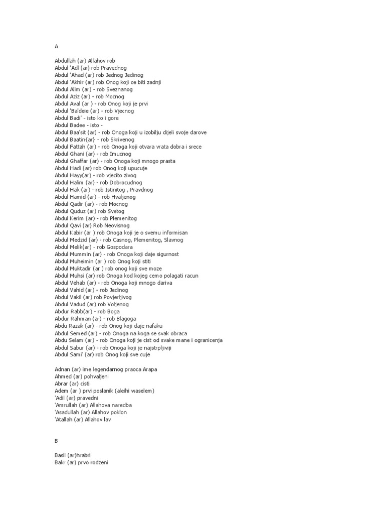 Muslimanska Imena Muska I Zenska | PDF