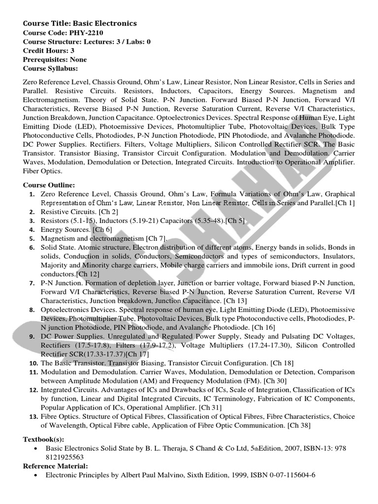 Course Title: Basic Electronics | PDF | P–N Junction | Rectifier