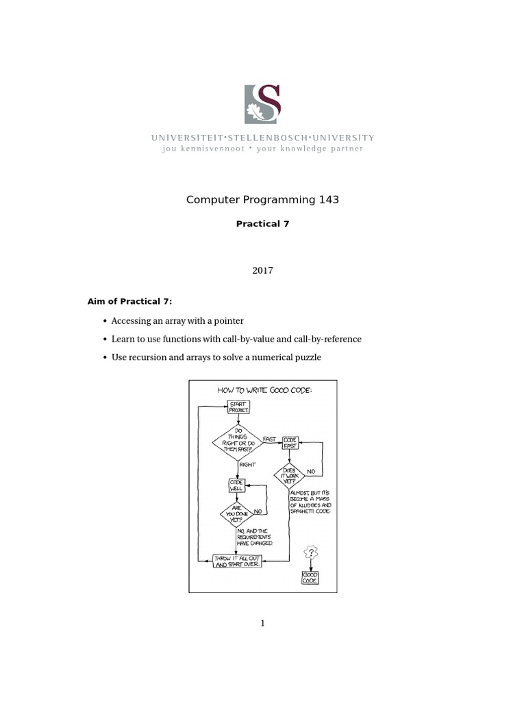 Computer Programming 143: Universiteit Stellenbosch University | PDF | Pointer (Computer ...