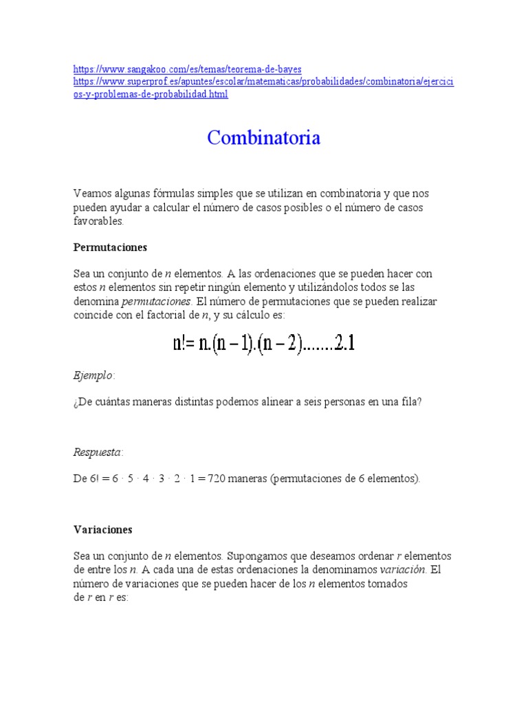 Teorema Bayes Combinatoria | PDF | Combinatoria | Permutación