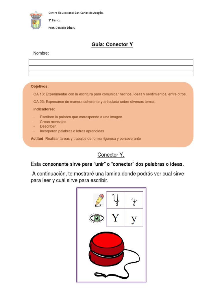 Guía del Conector "Y" para 1° Básico | PDF | Artes del Lenguaje y ...