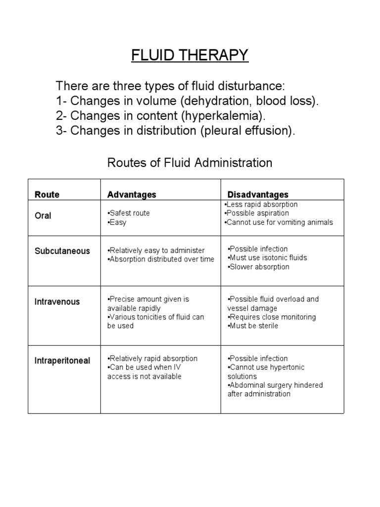 Fluid Therapy: Route Advantages Disadvantages | PDF | Saline (Medicine ...