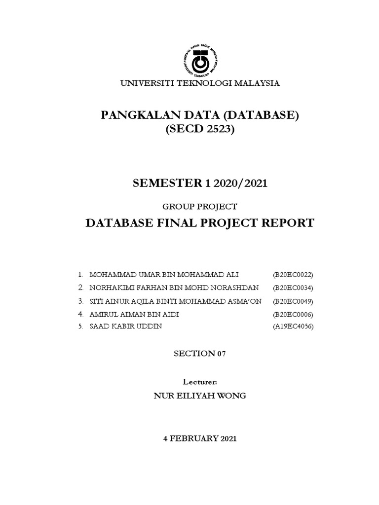 Database Project Group Report | PDF | Relational Model | Databases