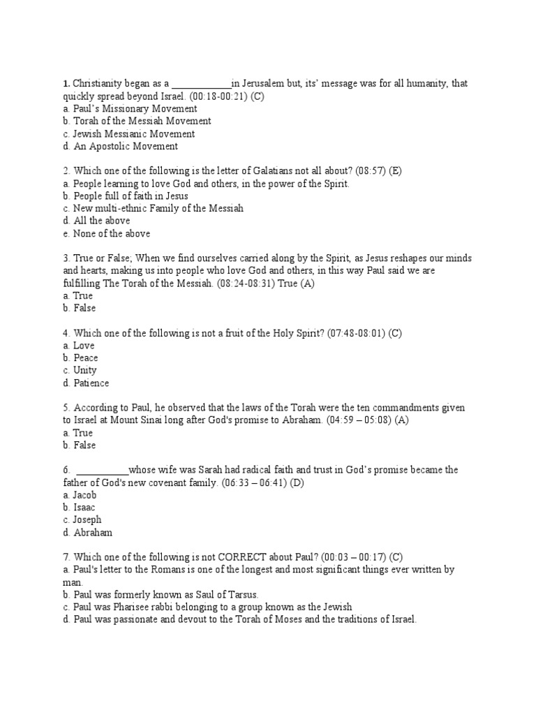 Unit 5 Questions and Answers | PDF | Paul The Apostle | Torah