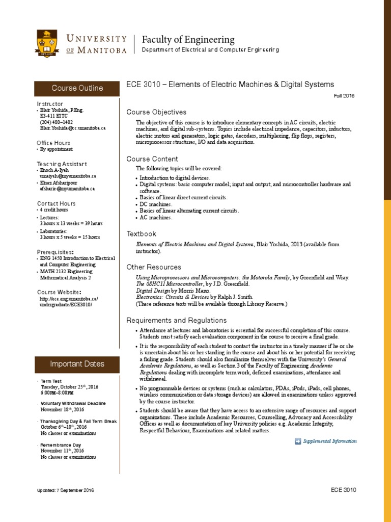 Faculty of Engineering: Course Outline | PDF | Digital Electronics ...