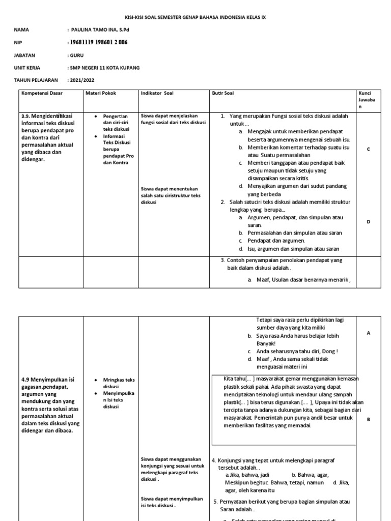 9 - Kisi-Kisi Bindo - PTS Genap 2021 | PDF