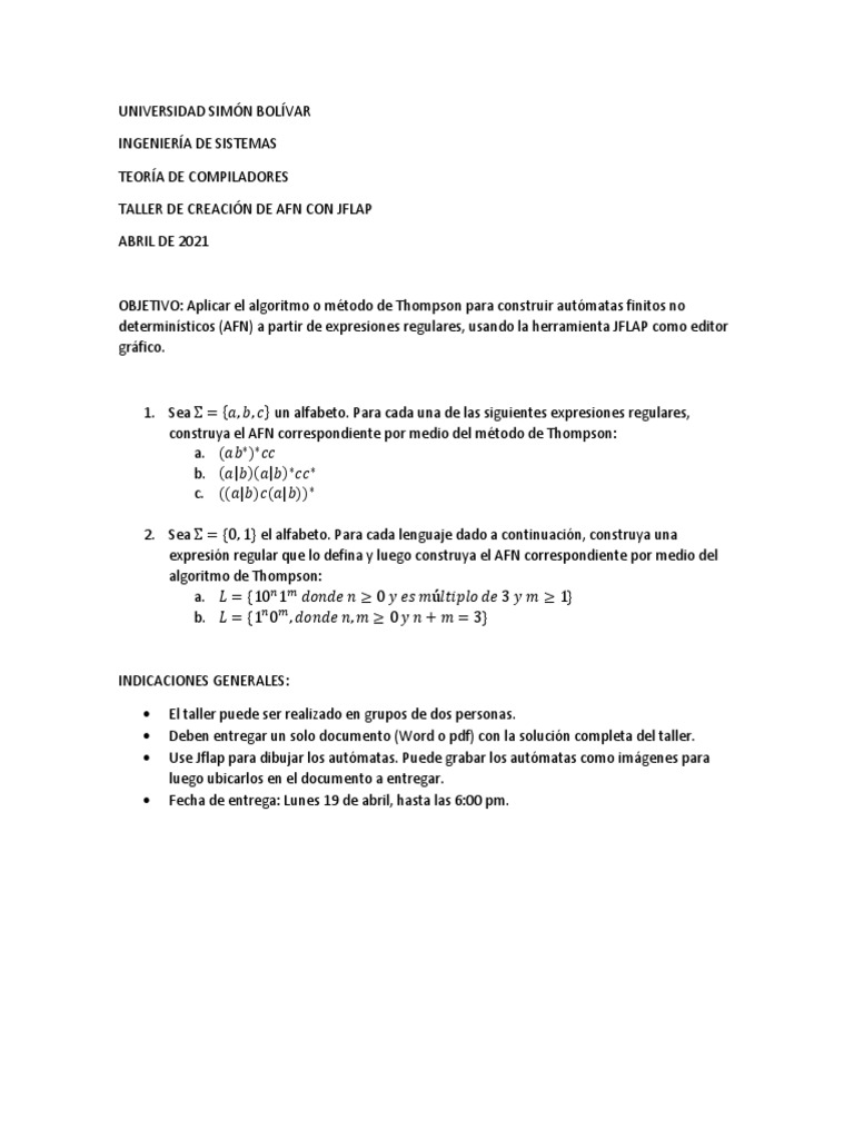 Taller Thompson Con Jflap | PDF