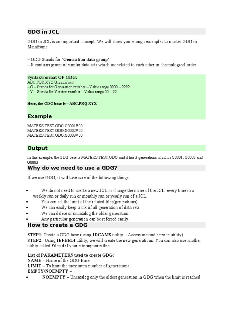 GDG in JCL: Here, The GDG Base Is - ABC - PRQ.XYZ | PDF | Software | Computer Programming
