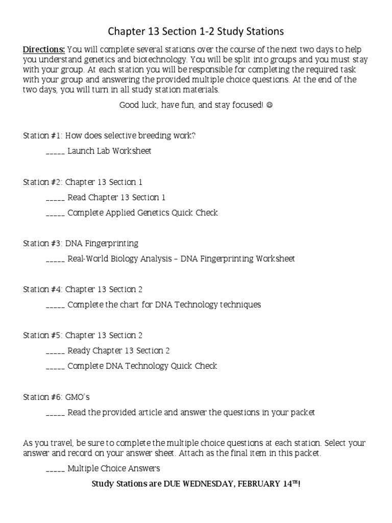 Chapter 13 Section 1-2 Study Stations | PDF | Genetically Modified ...