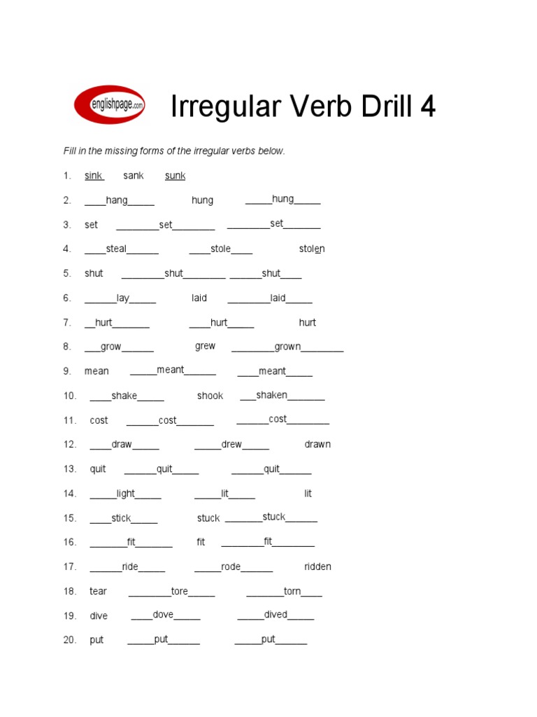 Irregular Verbs Drill 4 | PDF