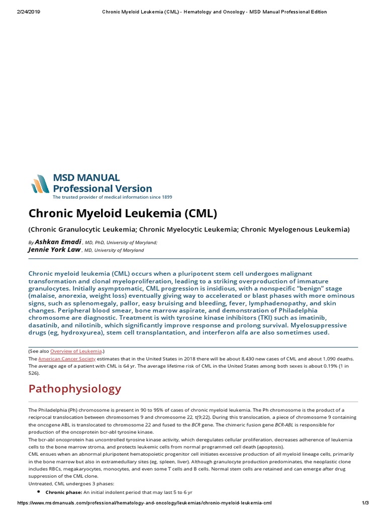 Chronic Myeloid Leukemia (CML) - Hematology and Oncology - MSD Manual ...