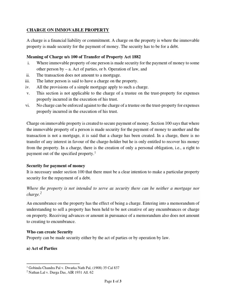 Charge On Immovable Property | PDF | Lien | Mortgage Law