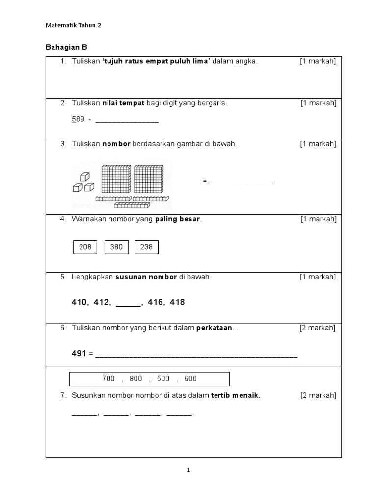 Latihan Matematik Tahun 2 | PDF