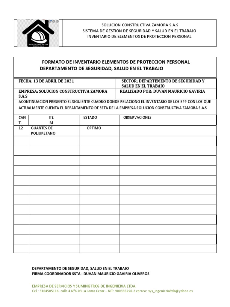 Formato de Inventario Epp | PDF