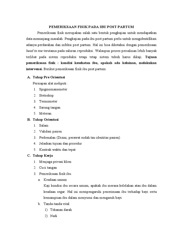 Pengkajian Post Partum | PDF