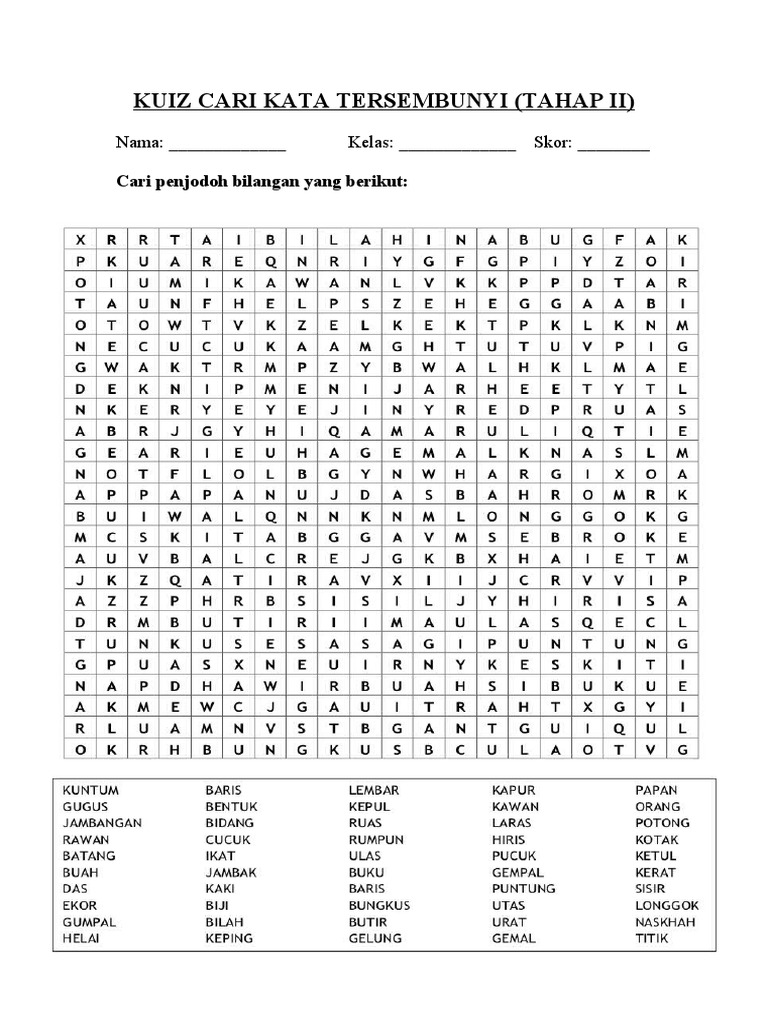 Kuiz Cari Kata Tersembunyi Tahap Ii | PDF