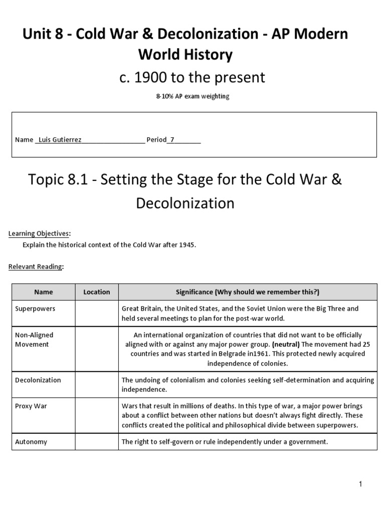 Cold War & Decolonization Overview | PDF | Cold War | Decolonization