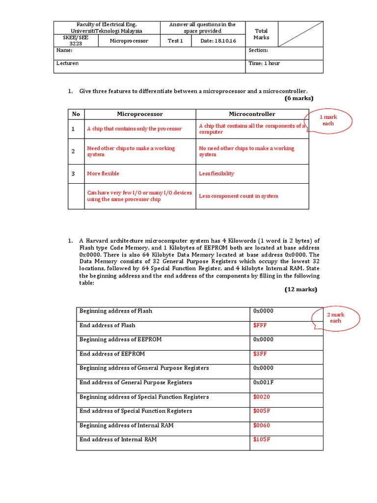 Microprocessor Test 1: Questions & Answers | PDF | Microprocessor ...