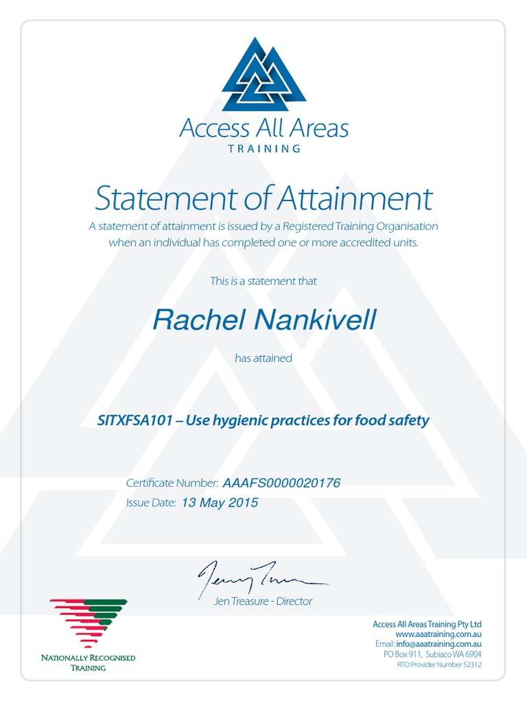 Statement of Attainment: Rachel Nankivell | PDF