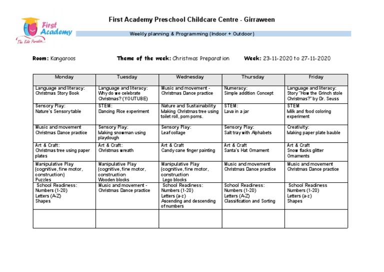 First Academy Preschool Childcare Centre - Girraween | PDF | Christmas ...