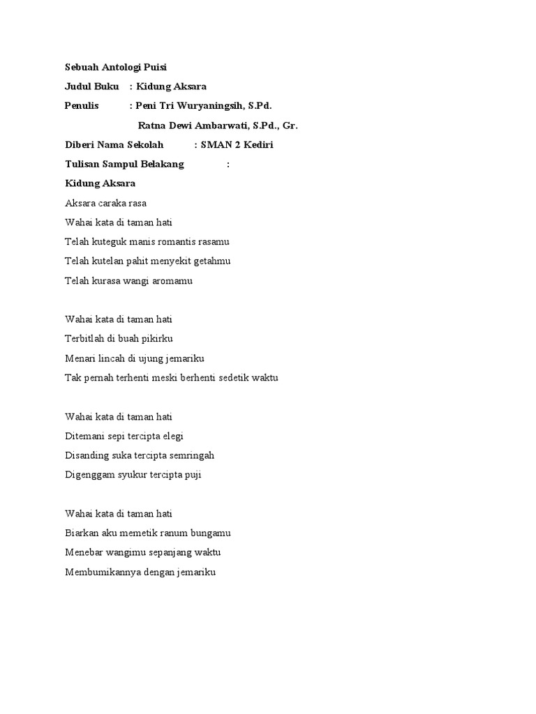 Format Antologi Puisi | PDF | Seni & Disiplin Bahasa | Puisi
