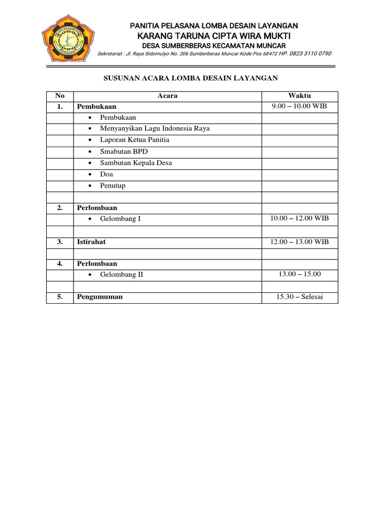 Susunan Acara Lomba Desain Layangan | PDF
