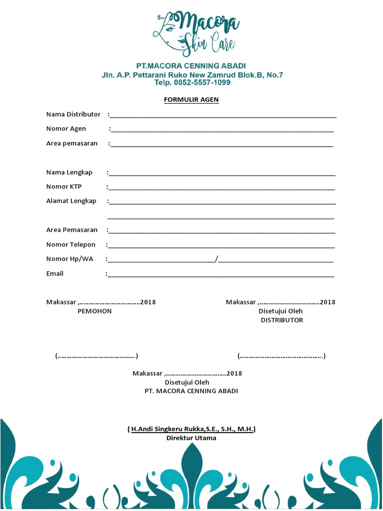 Formulir Agen PT Macora | PDF
