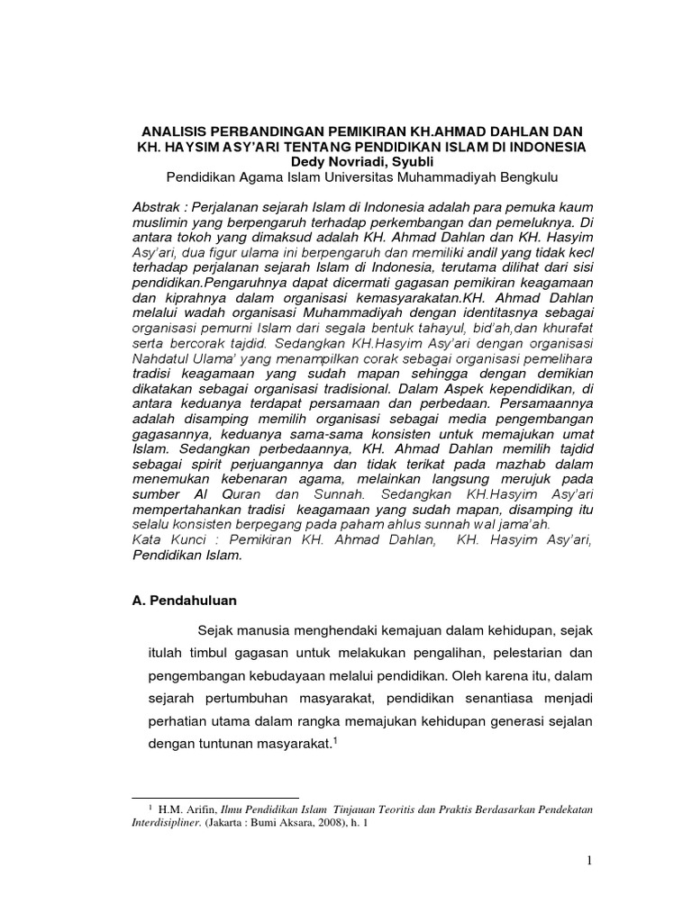 Analisis Perbandingan Pemikiran KH - Ahmad Dahlan Dan Kh. Haysim Asy'ari Tentang Pendidikan ...