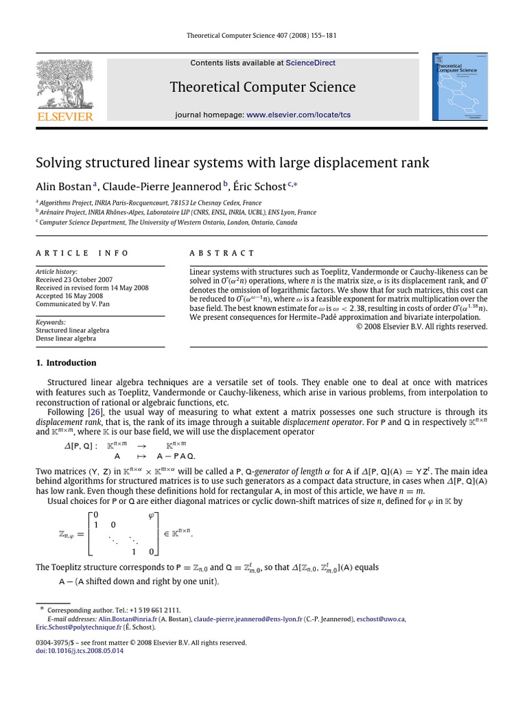 Solving Structured Linear Systems With Large Displacement Rank | PDF ...