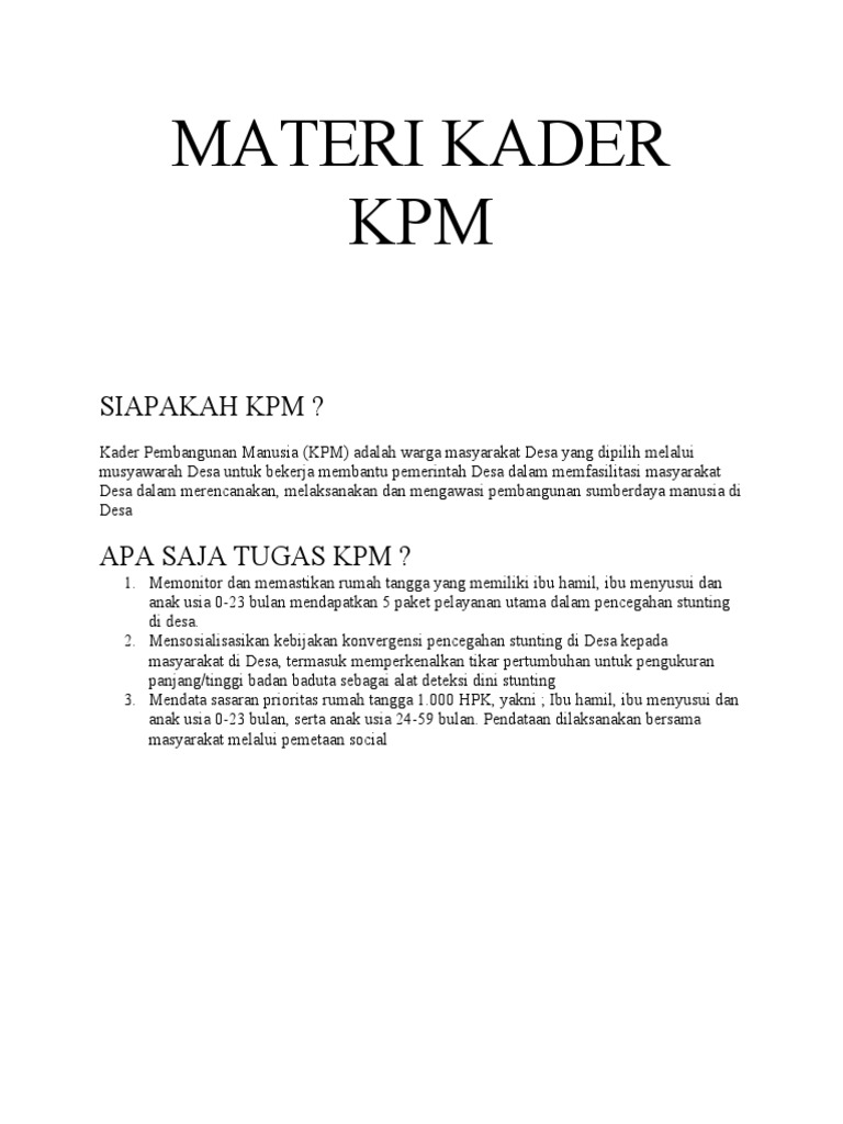 Materi Kader KPM-1 | PDF