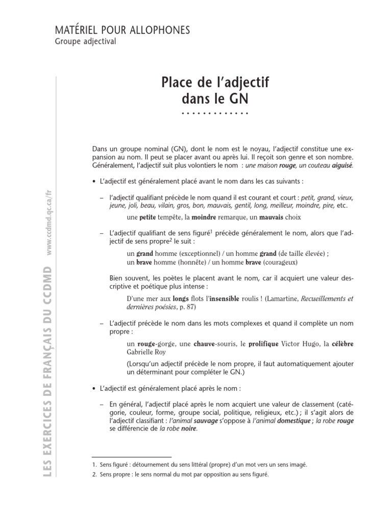 Place de L Adjectif | PDF | Adjectif
