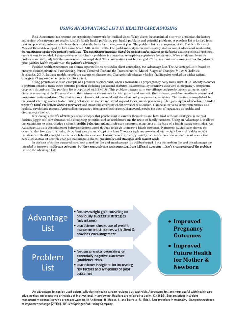 Advantage List in Health Care Counseling | PDF | Pregnancy | Health Care