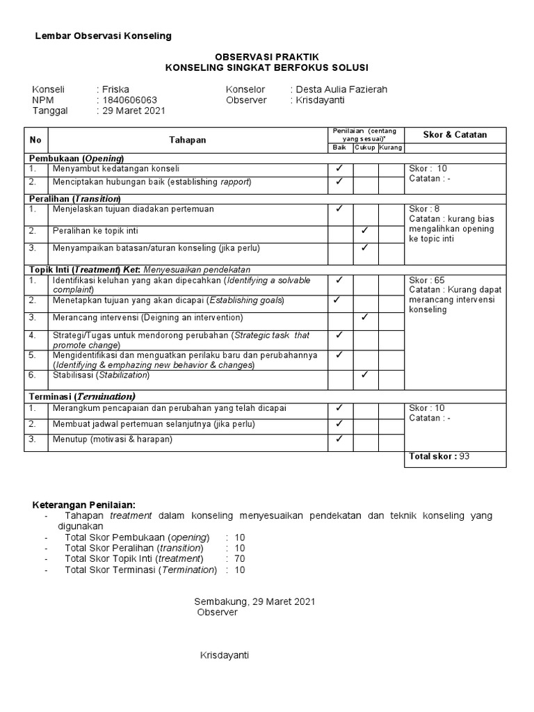 Lembar Observasi SFBC | PDF | Pengelolaan Keuangan & Uang