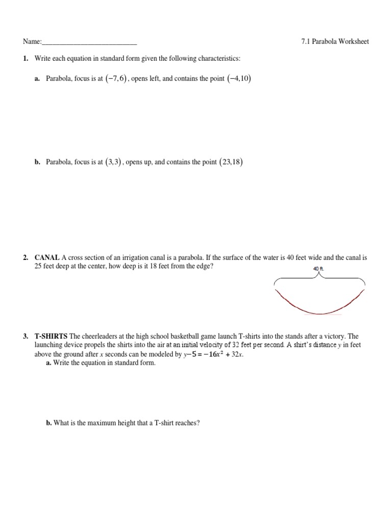 Parabola Worksheet for Students | PDF | Nature