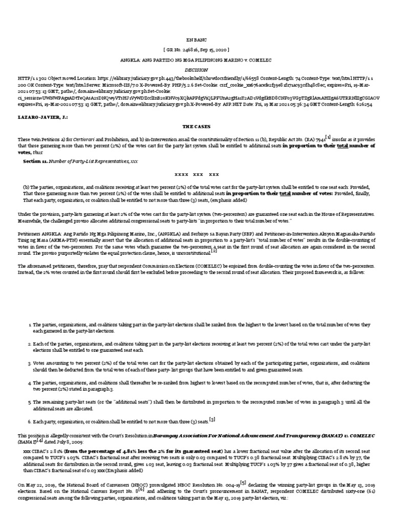 ANGKLA - ANG PARTIDO NG MGA PILIPINONG MARINO v. COMELEC | PDF ...