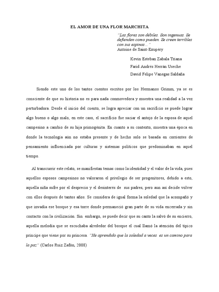 Analisis Del Cuento Rapunzel | PDF | Amor